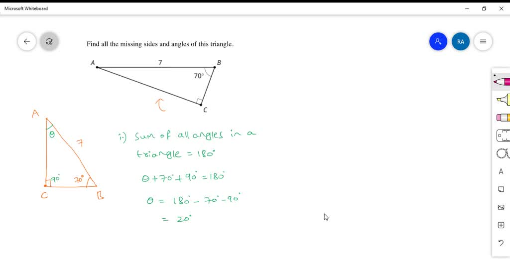 SOLVED: Solve the following triangle. Remember that you have to show ...