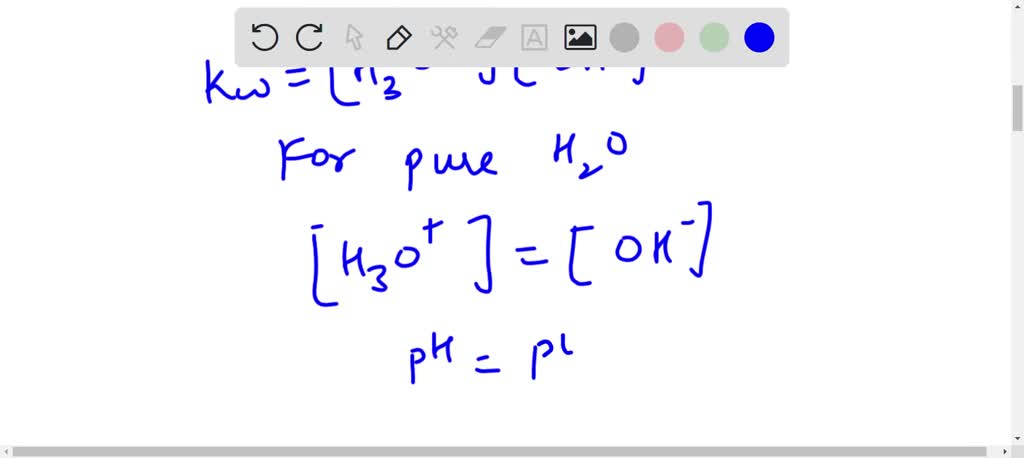 SOLVED: Calculate the concentrations of H and OH in pure water at 100 C ...