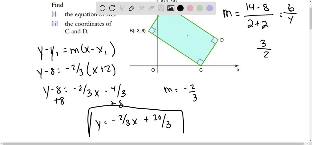 SOLVED: The diagram shows rectangle ABCD The point A is (2,14),B is (-2 ...