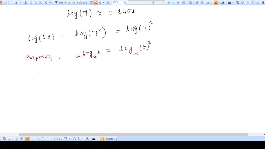 Given that log(7) â‰ˆ 0.8451, find the value of the logarithm log(49).