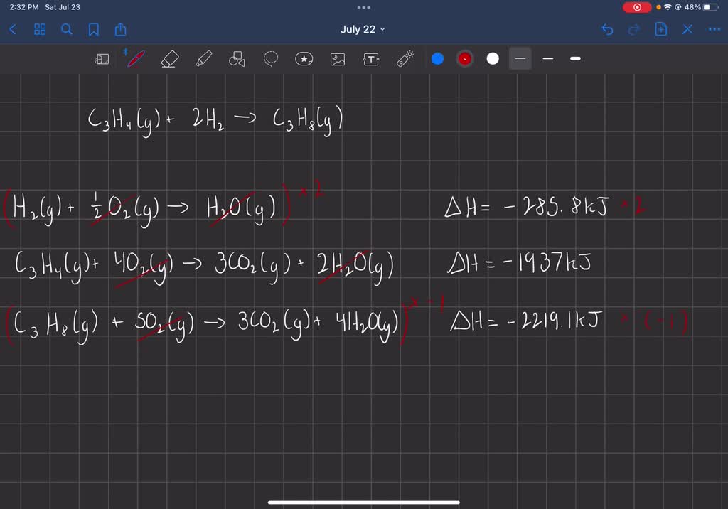 SOLVED: Determine the Î”H for the reaction: C3H4(g) + 2H2(g) â†’ C3H8(g ...