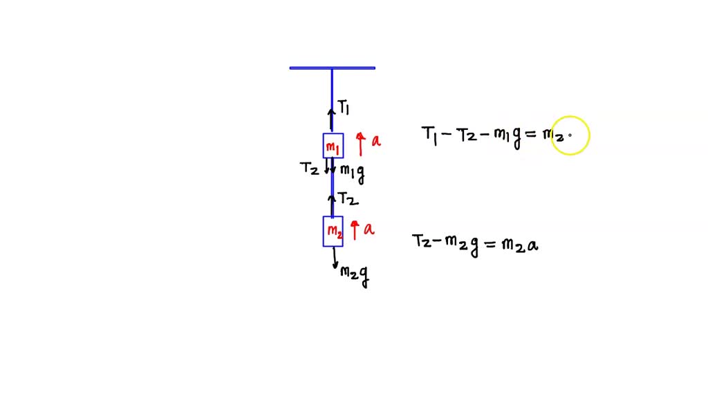 SOLVED: '2 Two blocks with masses M1 and M2 hang one under the other ...