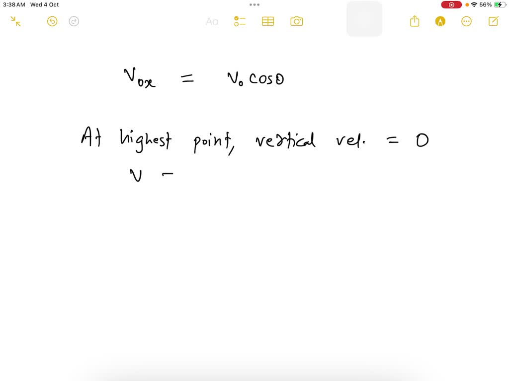 SOLVED: A projectile is launched at a speed of vo at an angle, θ. The velocity of the projectile ...