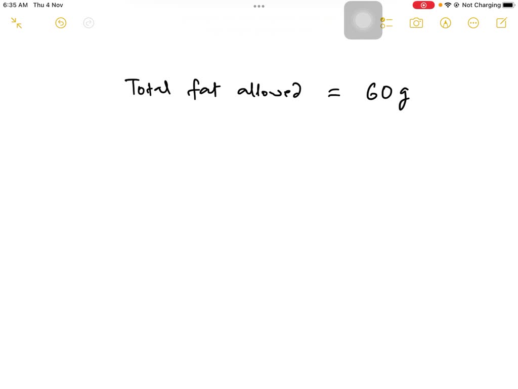 SOLVED: Olivia's diet allows her 60 grams (g) of fat per day. If she ...