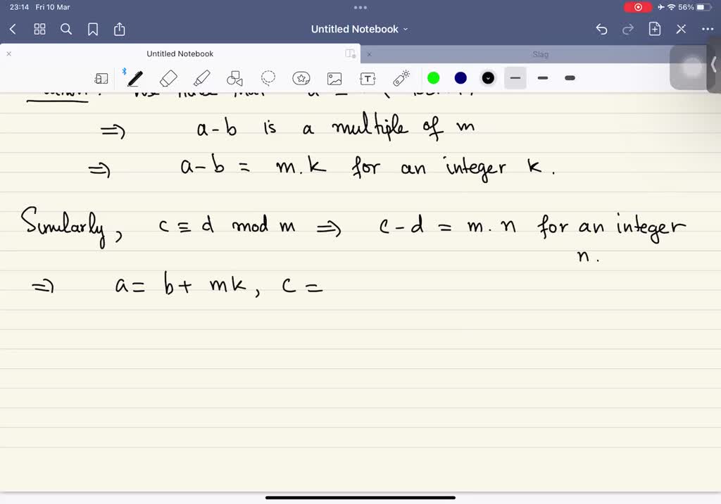 SOLVED: 10 Let a,b,C,d, and m be integers such that m > 0, a = b (mod m); and c = d (mod m ...