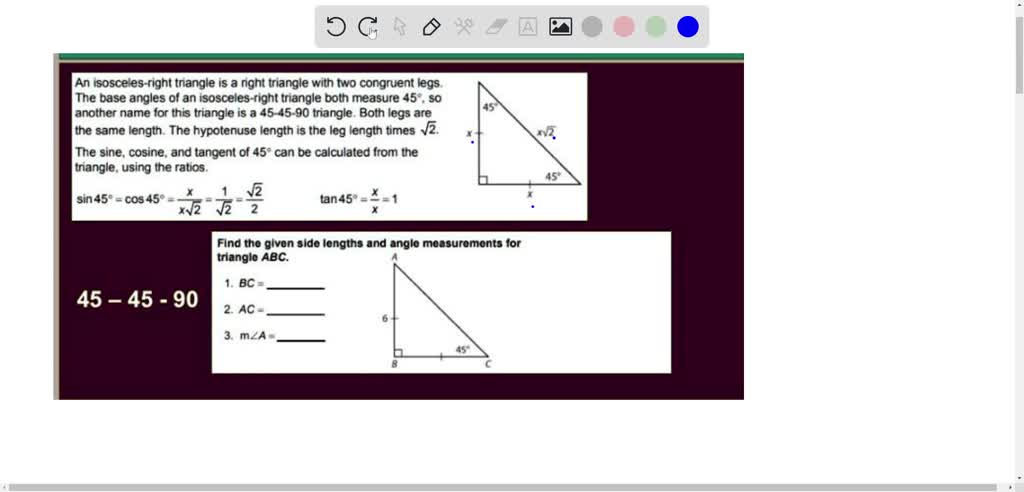 SOLVED: An isosceles right triangle is a right triangle with two ...