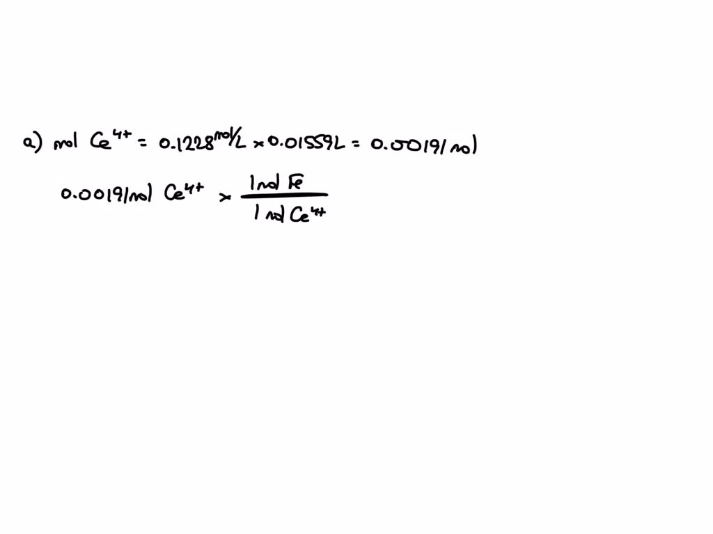 SOLVED: The concentration of Fe^2+ in a solution is determined by titration with a 0 . 1 2 2 ...