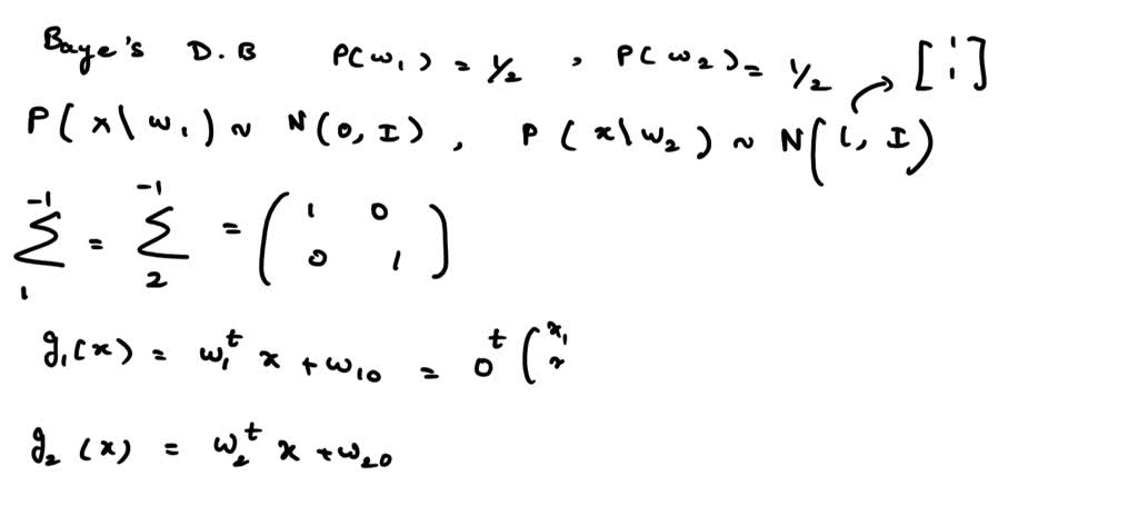 SOLVED: Consider a two-category classification problem in two dimensions with: p(x|w1) = p(x|w2 ...