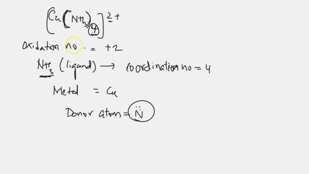 SOLVED: Questions: 1) Consider the following complex ion: [Cu(NH3)4]2+ Identify the coordination ...