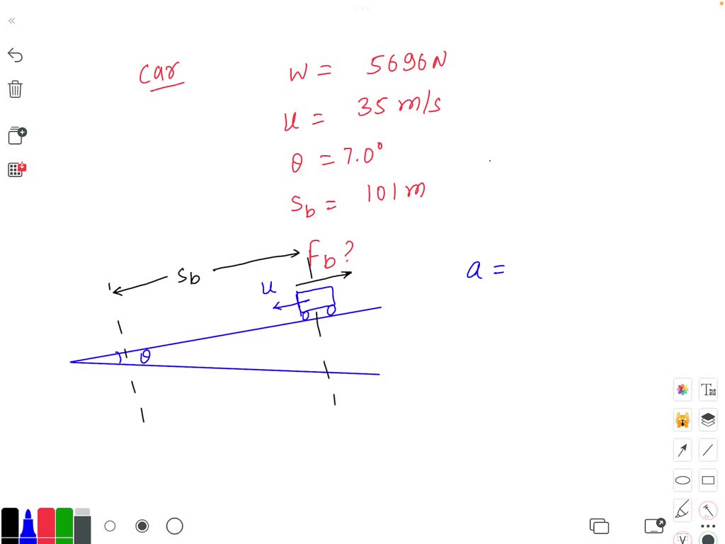 SOLVED: A 5696-N car traveling at 35 m/s down an incline that is at an ...