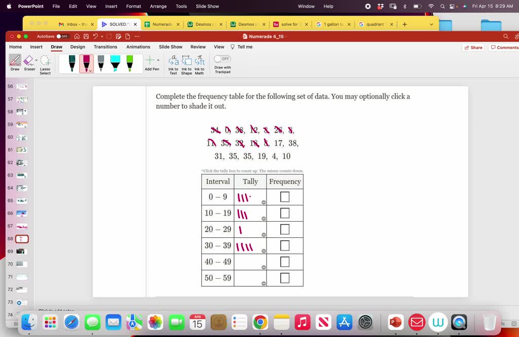 SOLVED: 'Plz, help me. Complete the frequency table for the following set of data. You may ...