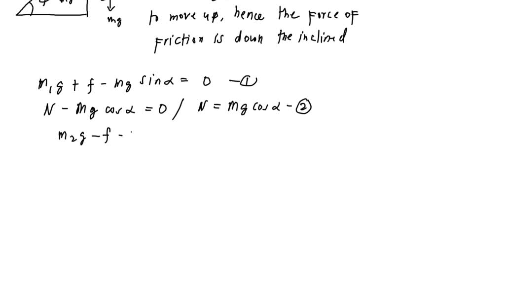 SOLVED: (m1g + f - Mg sin Î¸ = 0, in x direction; (4) Mg COS Î¸ = 0, in ...
