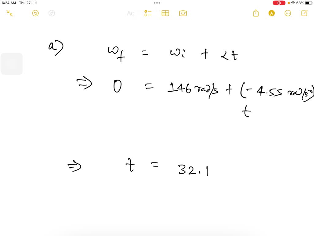 SOLVED: A disk, initially rotating at 146 rad/s, is slowed down with a constant angular ...
