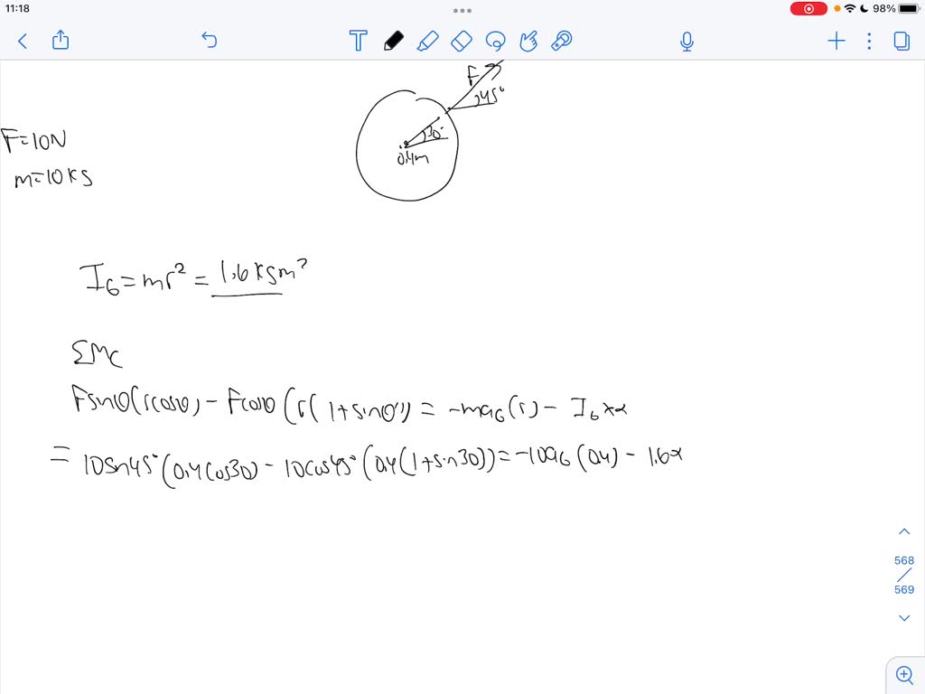 SOLVED: A force of F = 10 N is applied to the 10-kg ring as shown ...