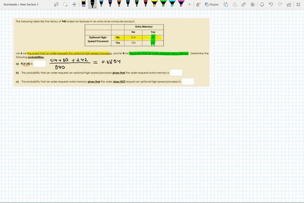 SOLVED: The following table lists the history of 940 orders for features in an entry-level ...
