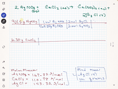 silver nitrate solution reacts with calcium chloride solution according to the equation 2agno3 ...