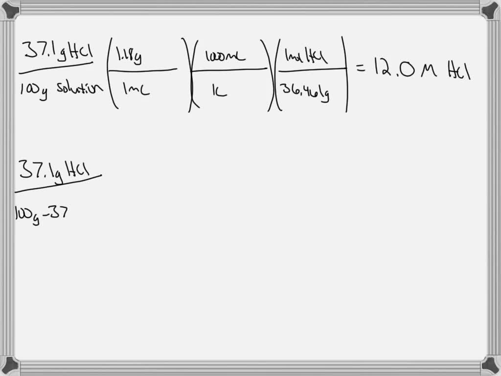 SOLVED: Calculate the molality (m) of an aqueous solution of hydrochloric acid, HCl(aq), which ...