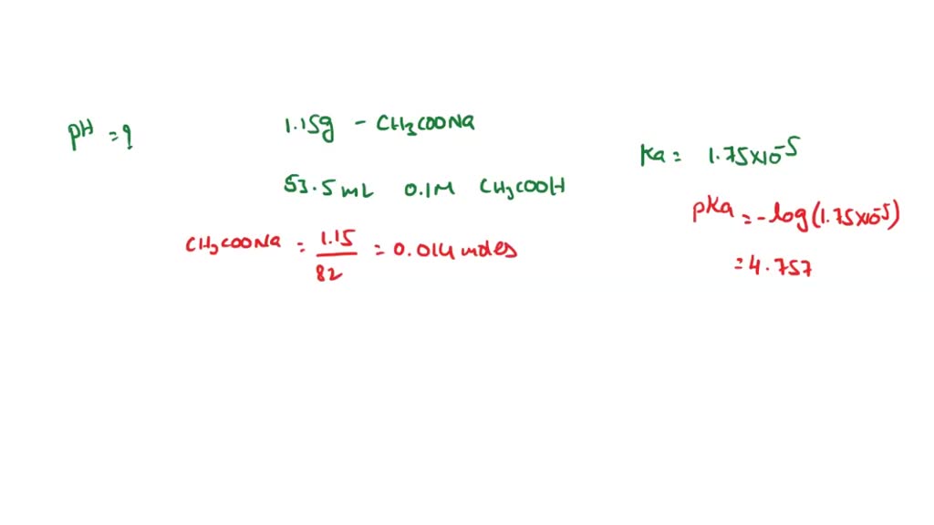 SOLVED: 1) Calculate the pH of & solution prepared by dissolvlng 1.30 g of sodium acetate; CH ...