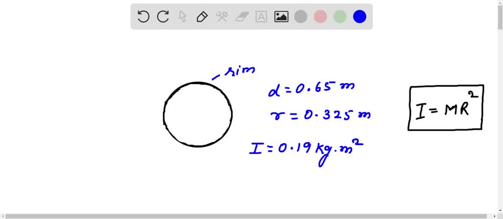 SOLVED: A bicycle rim has a diameter of 0.65 m and a moment of inertia ...