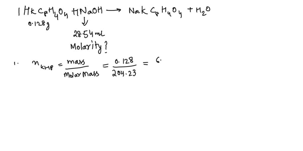 SOLVED: A 0.683 g sample of KHP required 32.76 mL of NaOH for titration to the endpoint using ...