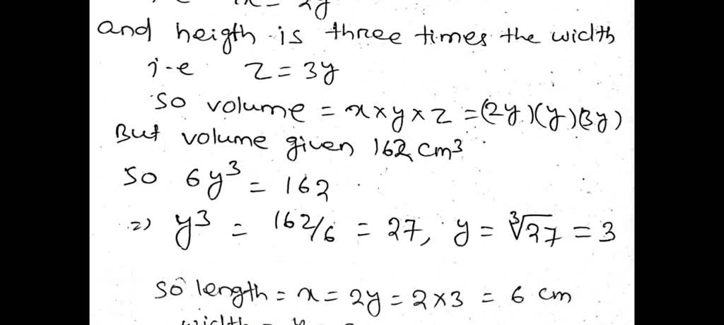 SOLVED: The volume of a right rectangular solid is 3072 ft3. Find the ...