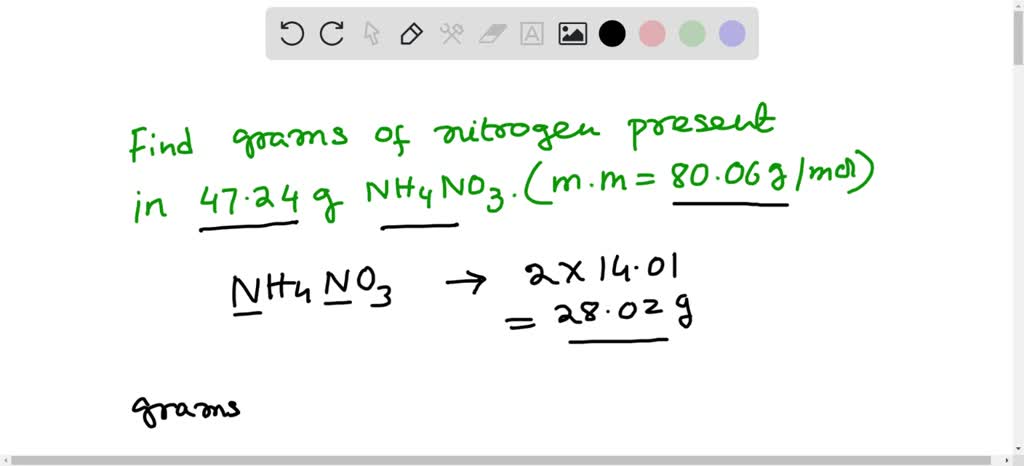 SOLVED: Ammonium nitrate has the molecular formula NH4NO3. In a 2.0 g sample of ammonium nitrate ...
