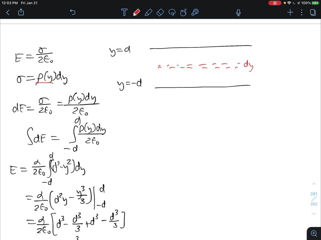 SOLVED:A slab of insulating material has thickness 2d and is oriented ...