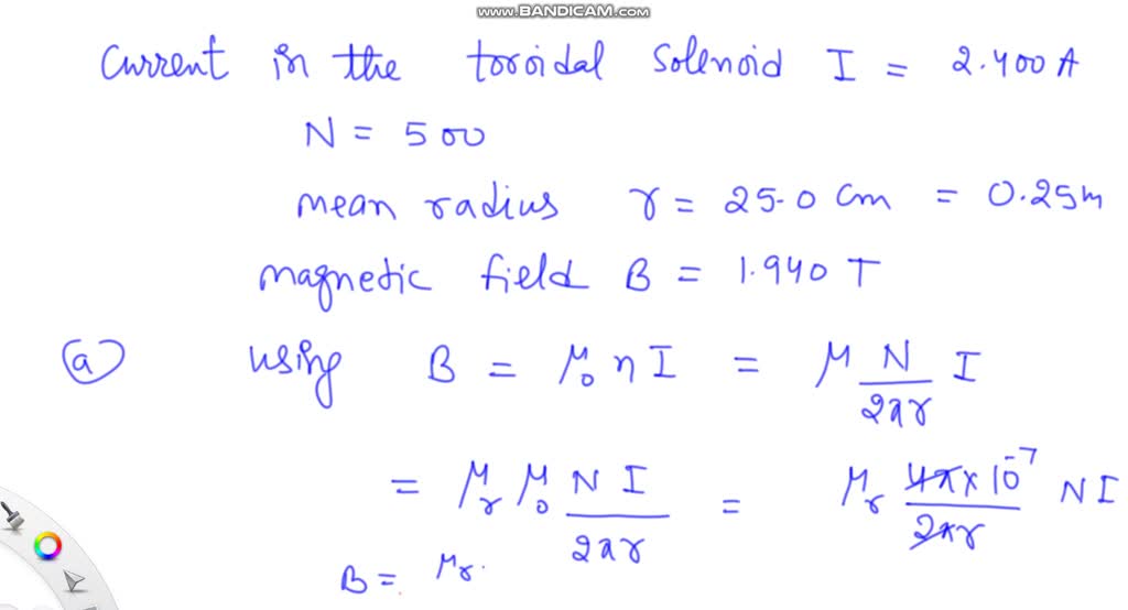 SOLVED: The current in the windings of toroidal solenoid is - 800 A ...
