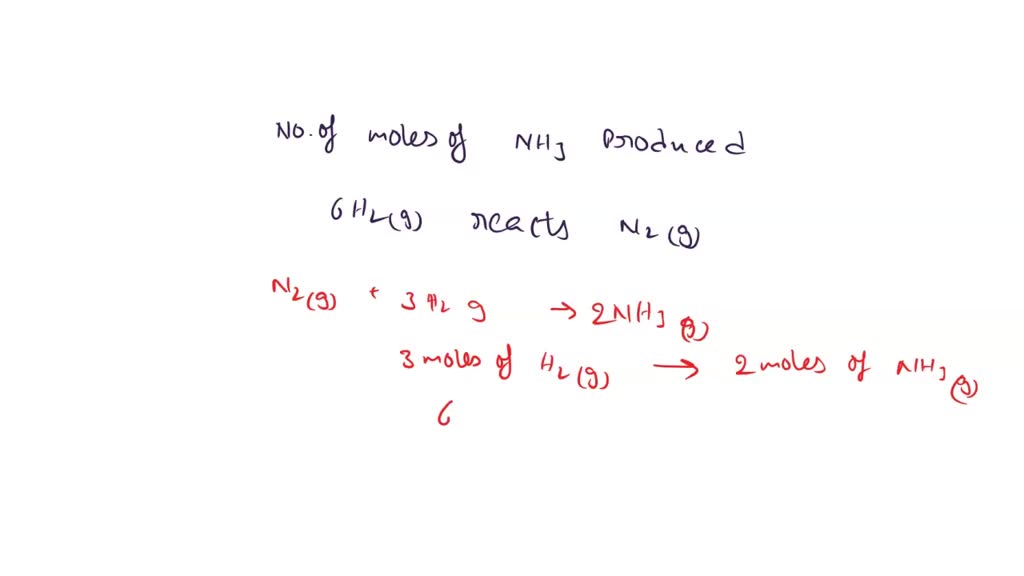 How many moles of ammonia are produced when 6 moles of hydrogen gas react with nitrogen gas?