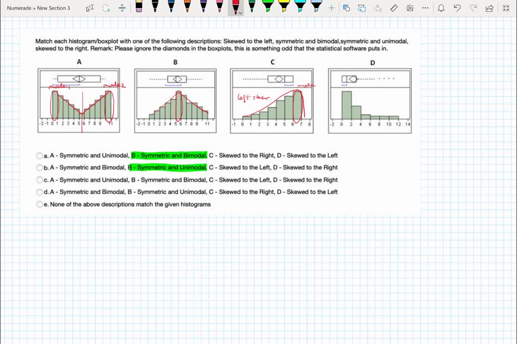 SOLVED:QUESTION Match each histogram/boxplot with one of the following ...