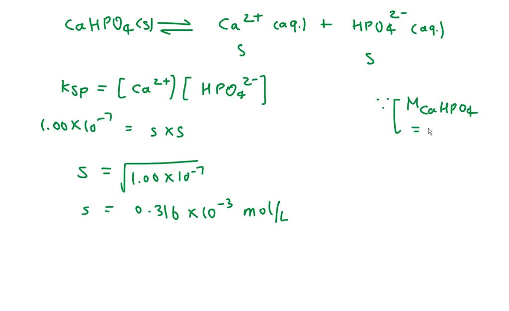 SOLVED: The solubility product constant (Ksp) of CaHPO4 is 1.00 × 10-7 ...