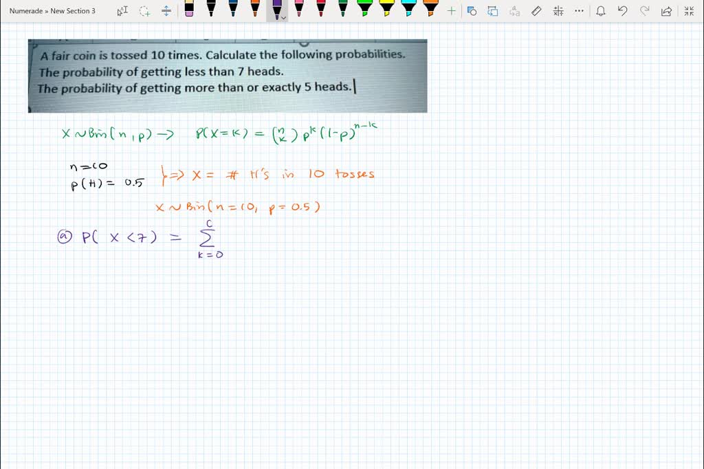 SOLVED: A fair coin is tossed 10 times. Calculate the following probabilities The probability of ...