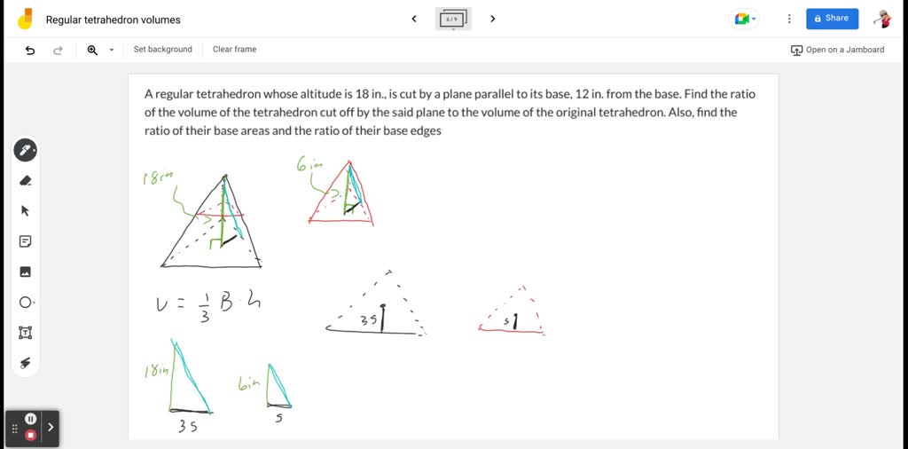 SOLVED: A regular tetrahedron whose altitude is 18 in., is cut by a ...