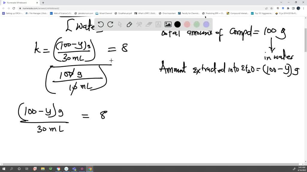 SOLVED: A neutral compound has a partition coefficient of 5 between ether and water. What % of ...