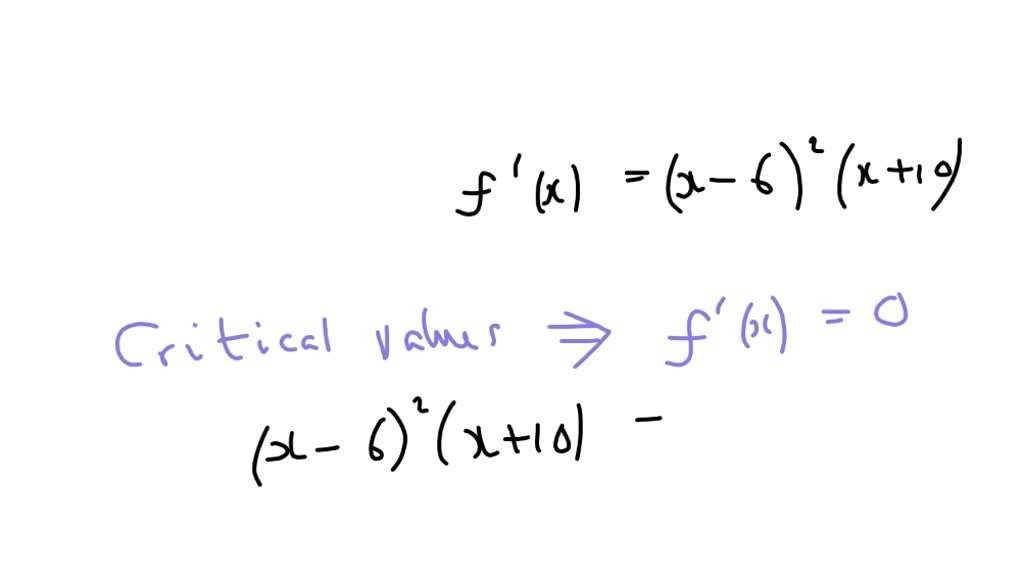 SOLVED: The derivative of a function has already been found and factored to be f′(x)=(x−6)^2(x+ ...