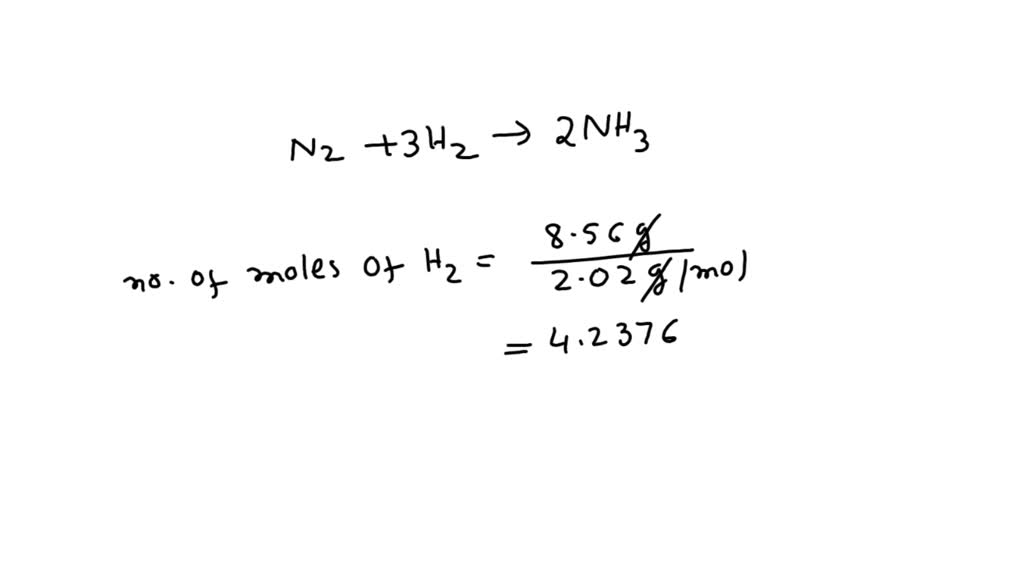 SOLVED: What number of moles of ammonia can be produced from 8.56 g of hydrogen gas and excess ...