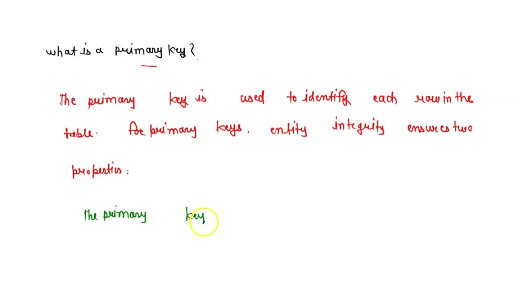 SOLVED: The primary purpose of a primary key in a database is to ... SOLVED: The primary purpose of a primary key in a database is to ...