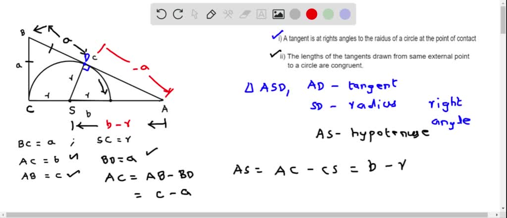 SOLVED: A triangle AABC , right angled at C, is given. A semicircle is inscribed in the triangle ...