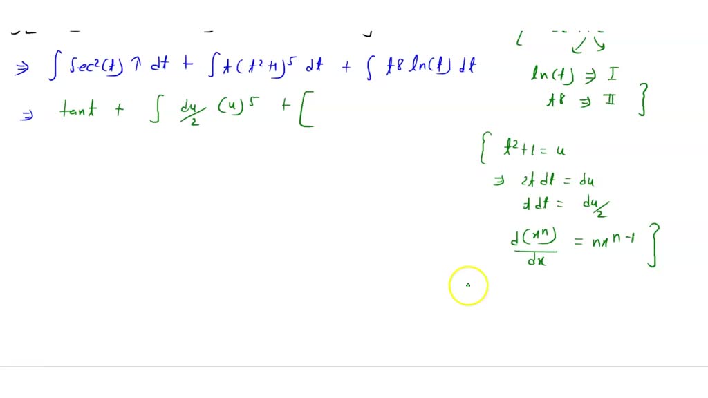 SOLVED: Evaluate the integral. ∫(sec ^2(t) 𝐢+t(t^2+1)^5𝐣+t^8ln (t) 𝐤) d t