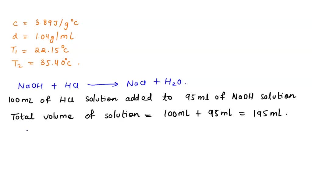 SOLVED: Thermochemistry experiment was conducted to calculate the molar heat of a neutralization ...