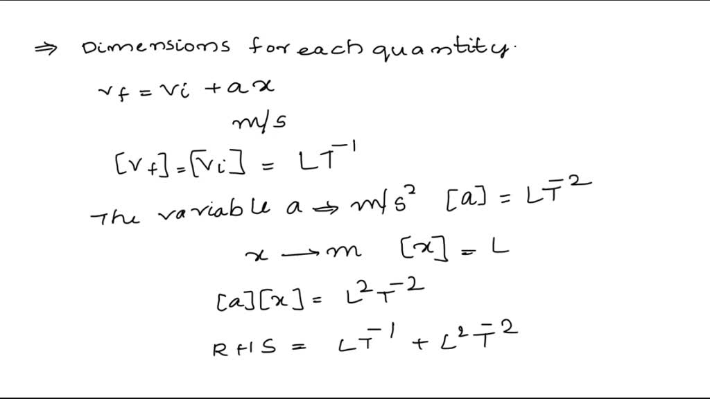 SOLVED: Which of the following equations are dimensionally correct? a ...