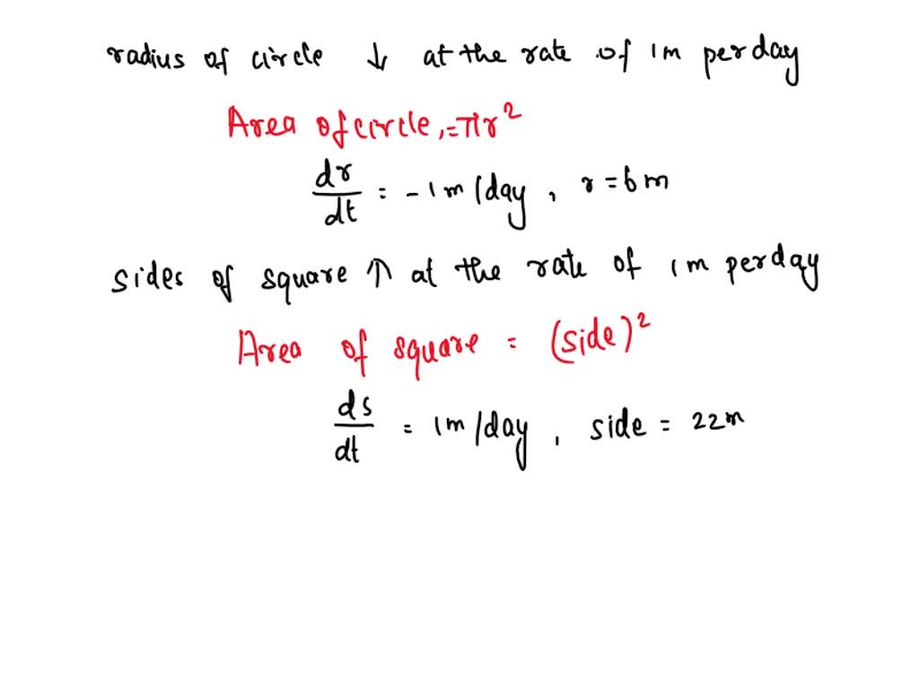 SOLVED: The radius of the circle is decreasing at a rate of 1 meter per ...