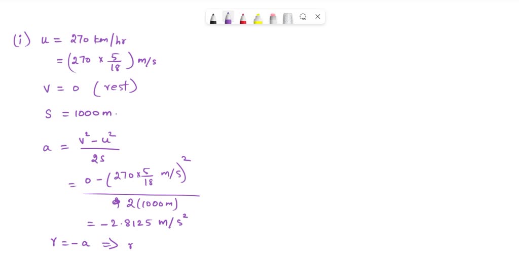 SOLVED: An aeroplane lands with a velocity of 270 kilometre per hour ...