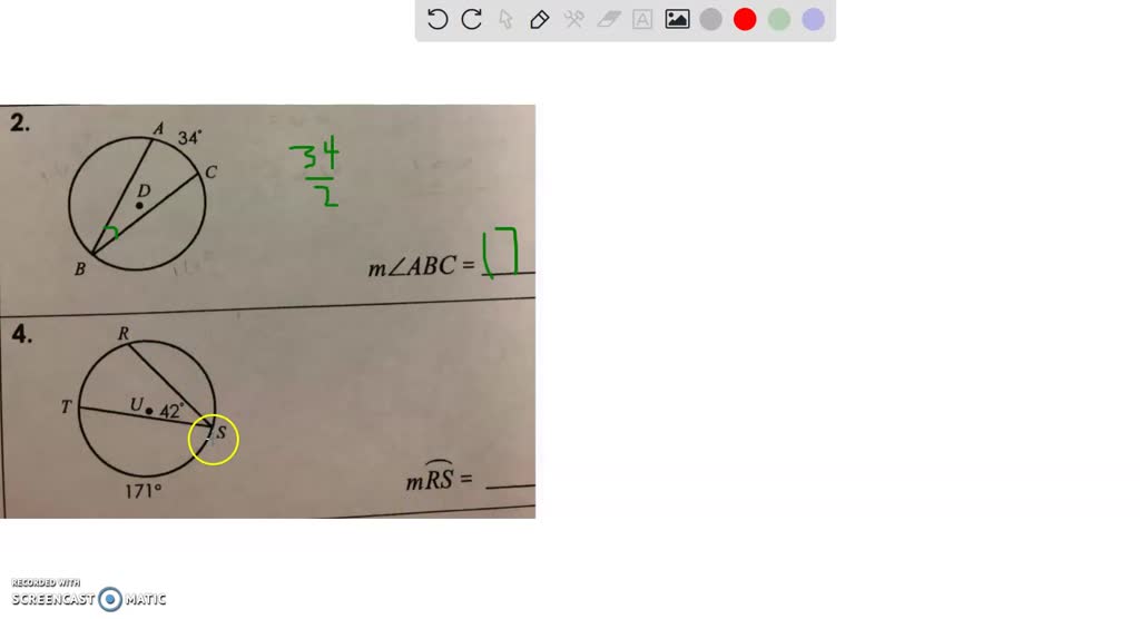 Unit 10: Circles Homework 5: Inscribed Angles 2 . m ∠ A B C= 4 . m R S=