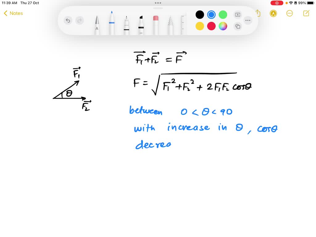 SOLVED: as the angle between two forces is changed from 10 degrees to ...