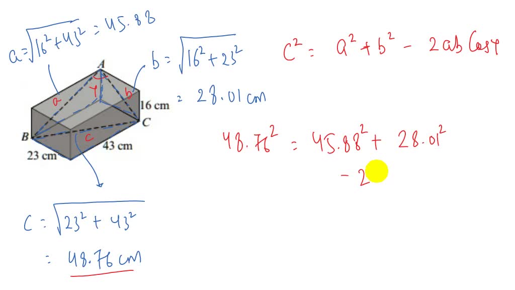 A rectangular box has the dimensions shown. Determine the angle BAC to ...