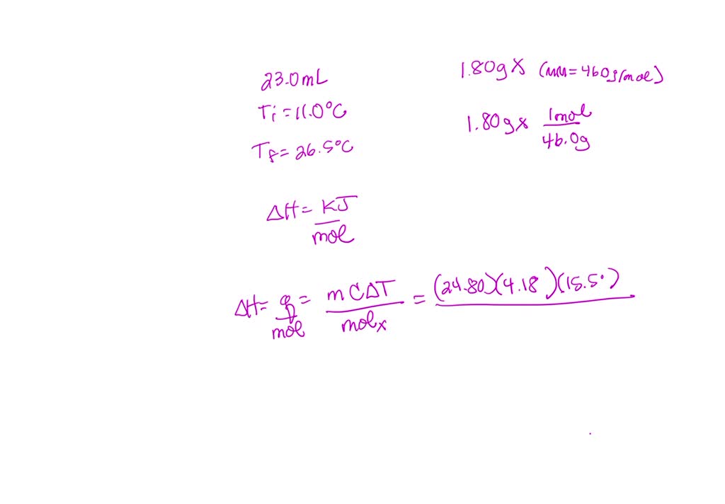 SOLVED: A calorimeter contains 23.0 mL of water at 11.0 ∘C . When 1.80 g of X (a substance with ...