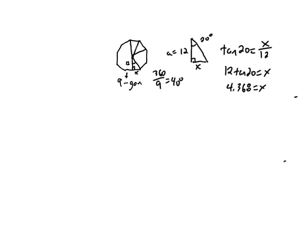 SOLVED: The area of a regular nonagon is about 3560.732 square centimeters. The length of each ...