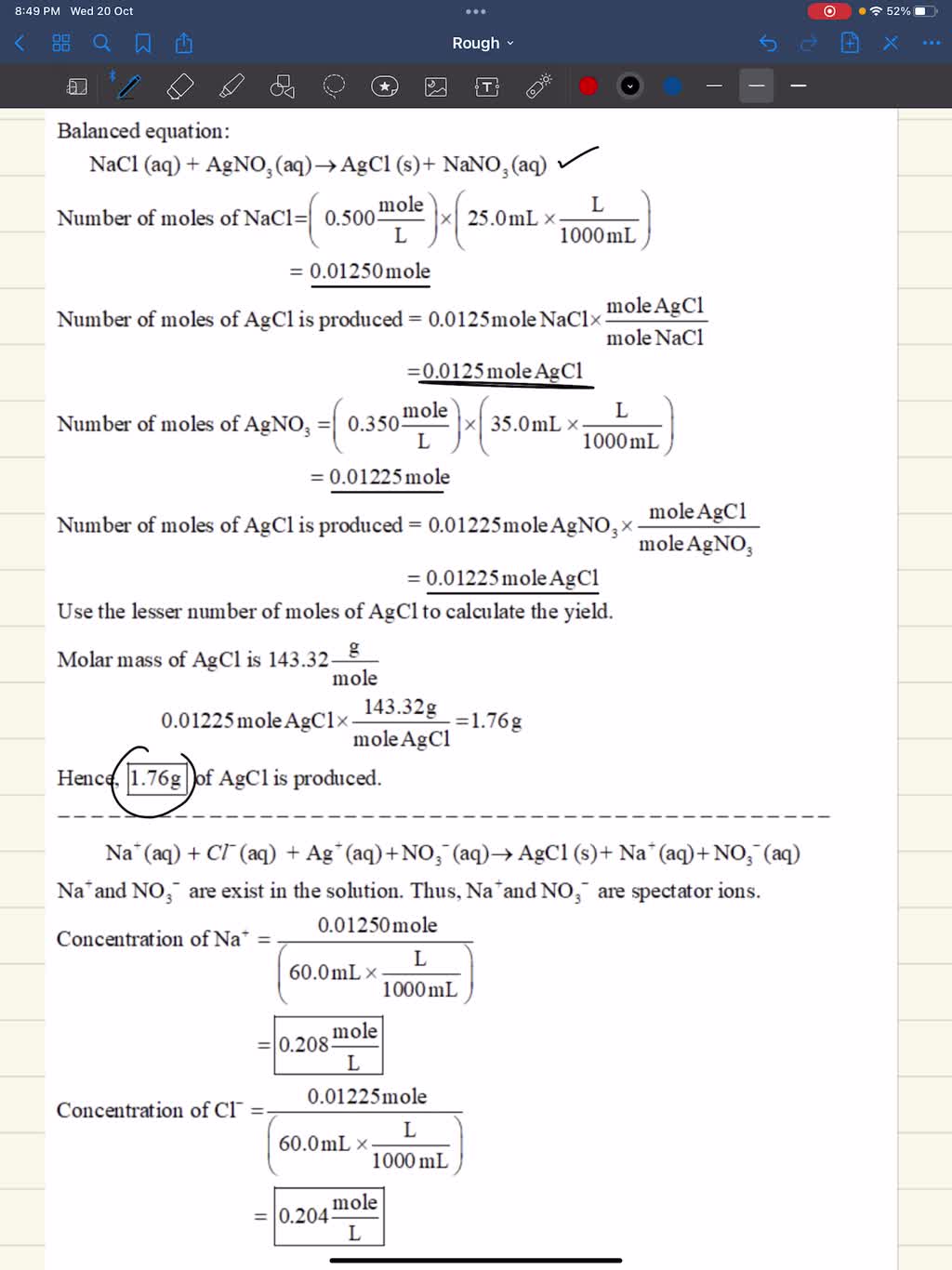 SOLVED: A student mixes 100.0 mL of 0.500 M AgNO3 with 100.0 mL of 0.500 M CaCl2. Write the ...