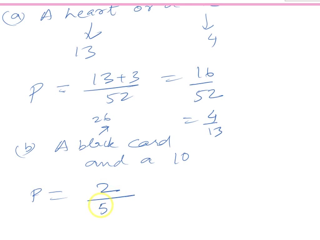 SOLVED: One card is drawn from a deck of 52 playing cards. Find the ...